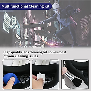 FANPL VR Cleaning Kit for Oculus Quest 2 and Quest 3, VR Lens & Controllers & Headset Cleaner Kit for Mate Oculus Quest with Carrying Case, Lens Cover, Thumb Grips, Lens Pen Cleaner Kit, Cleaning Dust
