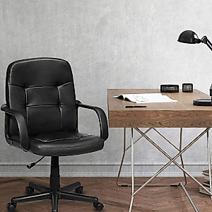 Giantex Executive Chair Mid Back Office W/Arms and Swivel Wheels, Ergonomic PU Leather for Home Office Use Computer Desk Task Chair