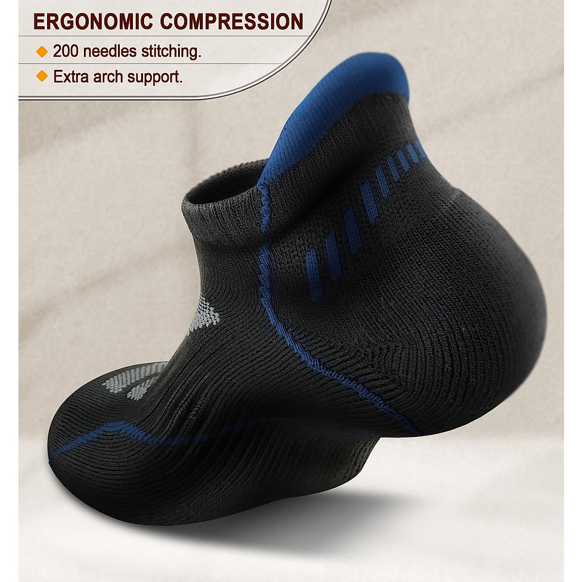 KEMISANT Mens Running Socks 6 Pairs-Athletic Compression Ankle Socks Cushioned for Men Walking-Arch Compression Support(6Pairs,Shoes Size:Men 10-12)