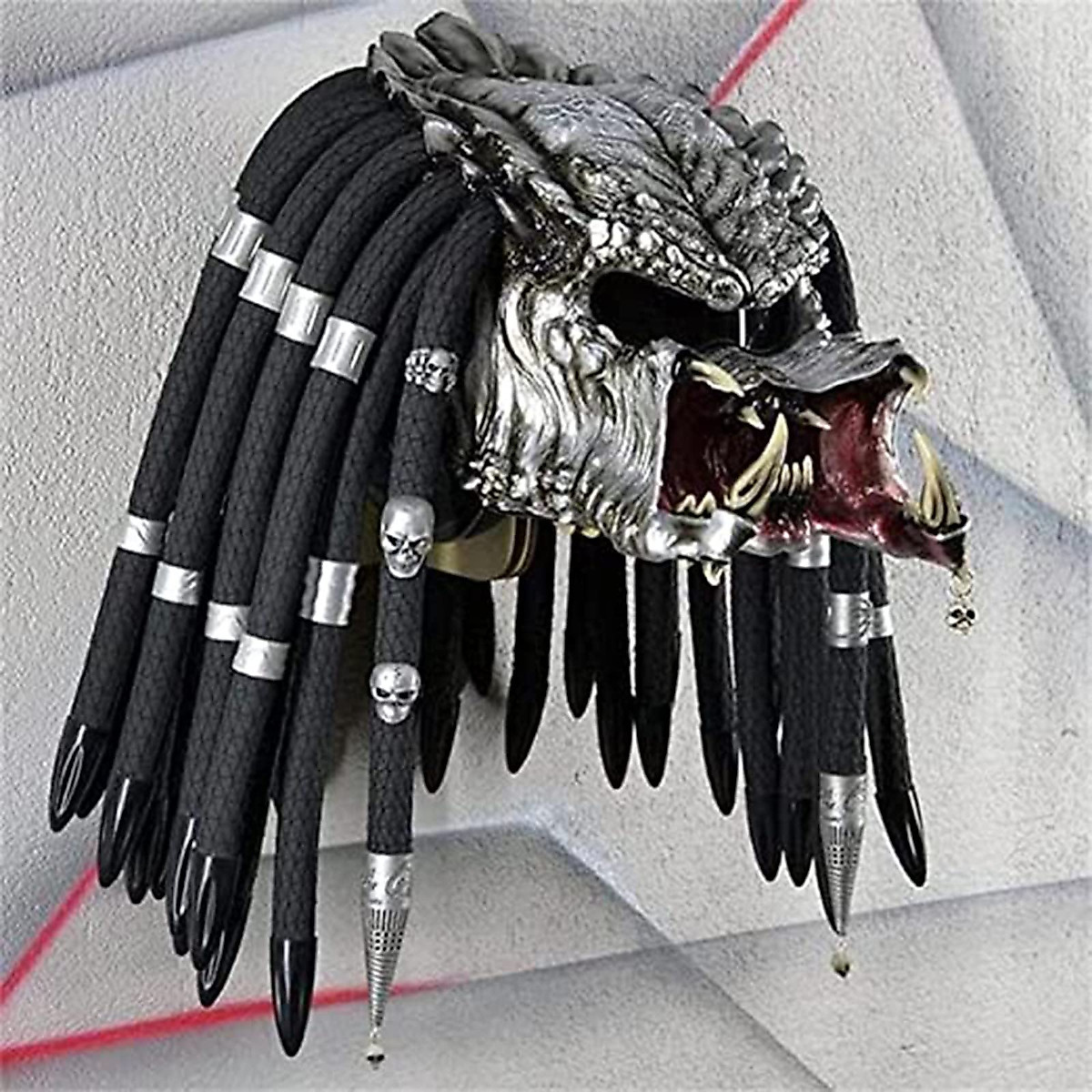 Predator Mask Motorcycle Headgear Predator Carbon Fiber Helmet with UV Protection Lens LED Light Hair Braid Breathable Cosplay Costume Tracker Latex,XL:61-62CM