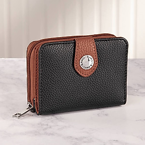 Fox Valley Traders B.AmiciTM Caryn RFID Zip-Around Leather Wallet, Black/Tan