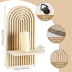 Tatuo 2 Pieces Boho Wooden Rainbow Wall Shelves Bohemian Hanging Shelf Wall Mount Book Shelf for Living Room Bathroom Bedroom Classroom Office Nursery Wall Decor (Classic)