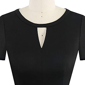 YATHON Women's Vintage Floral Flared A-Line Swing Casual Party Dresses with Pockets (S, YT018-Black White Flo)