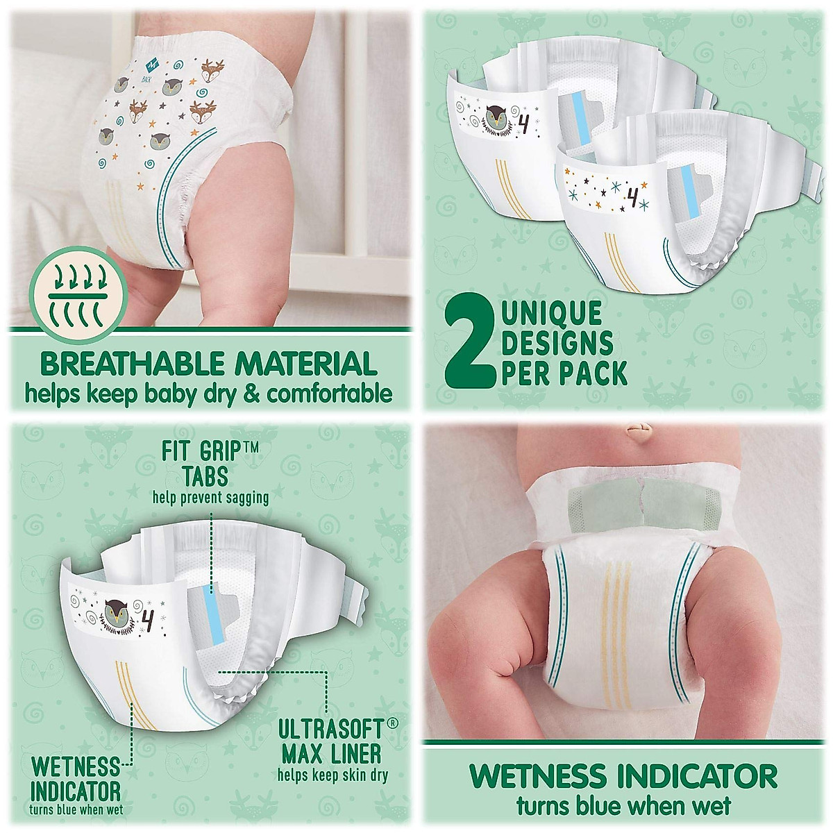 HAO M Mark Premium Baby Diapers - Size 4 (22-37 lbs) 210 Count W/Moist Towelettes