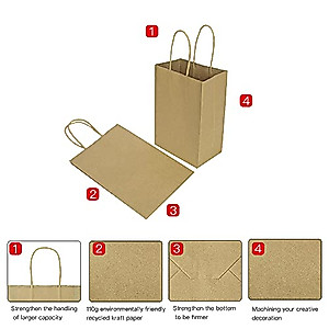 bagmad 100 Pack 5.25x3.25x8 inch Brown Small Paper Bags with Handles Bulk, Gift Paper Bags, Kraft Birthday Party Favors Grocery Retail Shopping Craft Bags Takeouts Business (Plain Natural 100pcs)