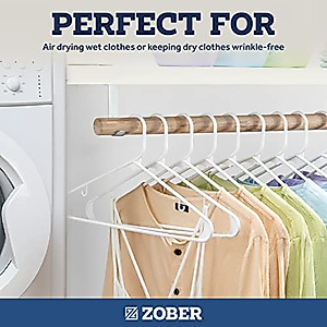 Zober Plastic Hangers 50 Pack - Standard Set of Clothes Hangers for Coats, Jackets & Pants - Slim Coat Hanger Set for Everyday Use - Clothing Hangers w/Hooks - Heavy Duty Hangers, White