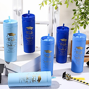 Blushtier 6 Pcs Class of 2025 Graduation Gifts Bulk 16oz Matte Graduation Cups 2025 Inspirational Tumbler with Lid and Straw Plastic Drinking Tumbler for Teen High School Grad Party Favors (Blue)