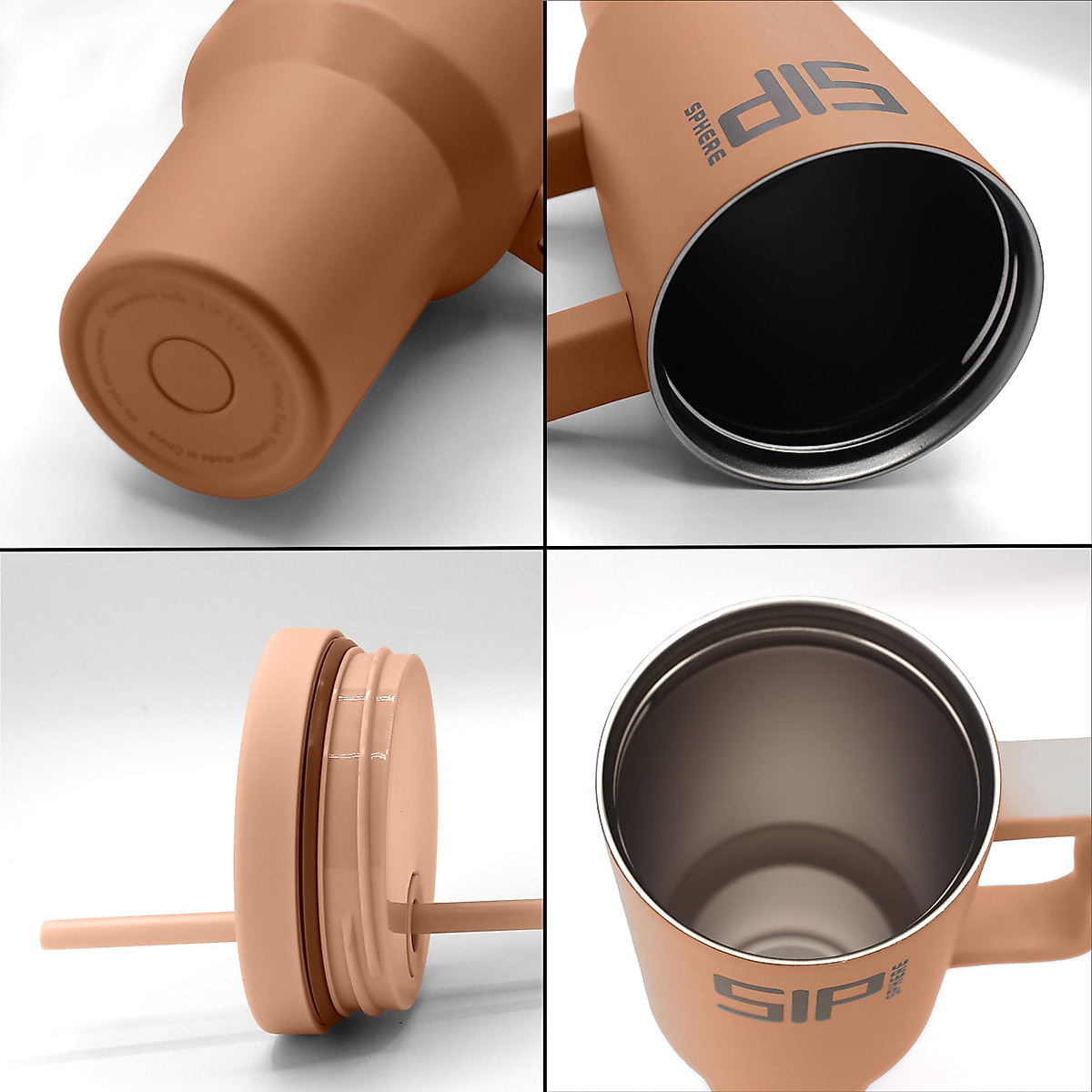 SIP SPHERE Tumbler 40oz Insulated Travel Mug with 2 Straws Double Wall Vacuum Insulated Car Cup Keeps Drinks Hot & Cold (Brown)