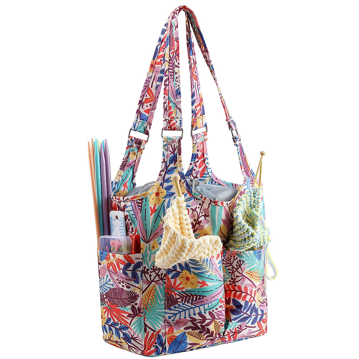 KOKNIT Waterproof Craft Bag, Portable Durable Shoulder Tote Travel & Yarn Bag with Drawstring Closure, Premium Organizer Bag for Yarn and Crafts