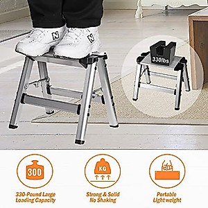 Folding One Step Stool - Small Aluminum 1 Step Ladder 330lbs Capacity with Non-Slip Feet, Lightweight Sturdy Metal Step Stool by CHEAGO, Portable Solid Handy Stool for Kitchen, Home, RV, Garage