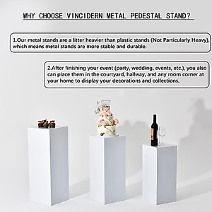 Vincidern 3PCs Metal Pedestal Stand for Party, White Display Pedestal Stands Pillars for Wedding, Sculpture Display Stand Column Decoration Pedestal Cube