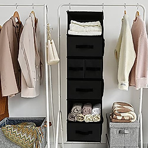 GRANNY SAYS Hanging Closet Organizer 6 Shelves, Closet Organization and Storage with 5 Different Drawers, 6 Side Pockets Wardrobe Clothes Organizer for Closet, Black, 1-Pack
