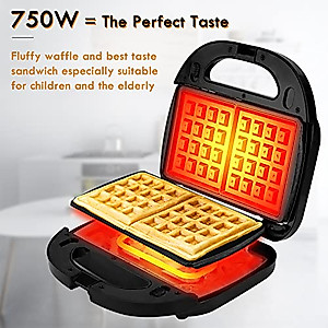 ORFELD Sandwich Maker, Waffle Maker, Panini Press Grill 3 in 1, with Non-Stick Removable Plates, Fast and Even Heating, Portable Handle, LED Indicator Lights, for Breakfast and Christmas Gift, Silver