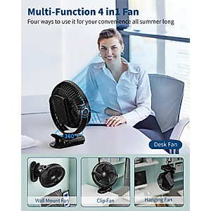JOJOZOO 10000mAh Rechargeable Portable Fan, 8 inch Battery Operated Fan, Clip on Fan with 4 speed & 30 Hours Work Time, USB Car Fan, Sturdy Clamp for home Golf Cart Stroller Camping Outdoor Travel