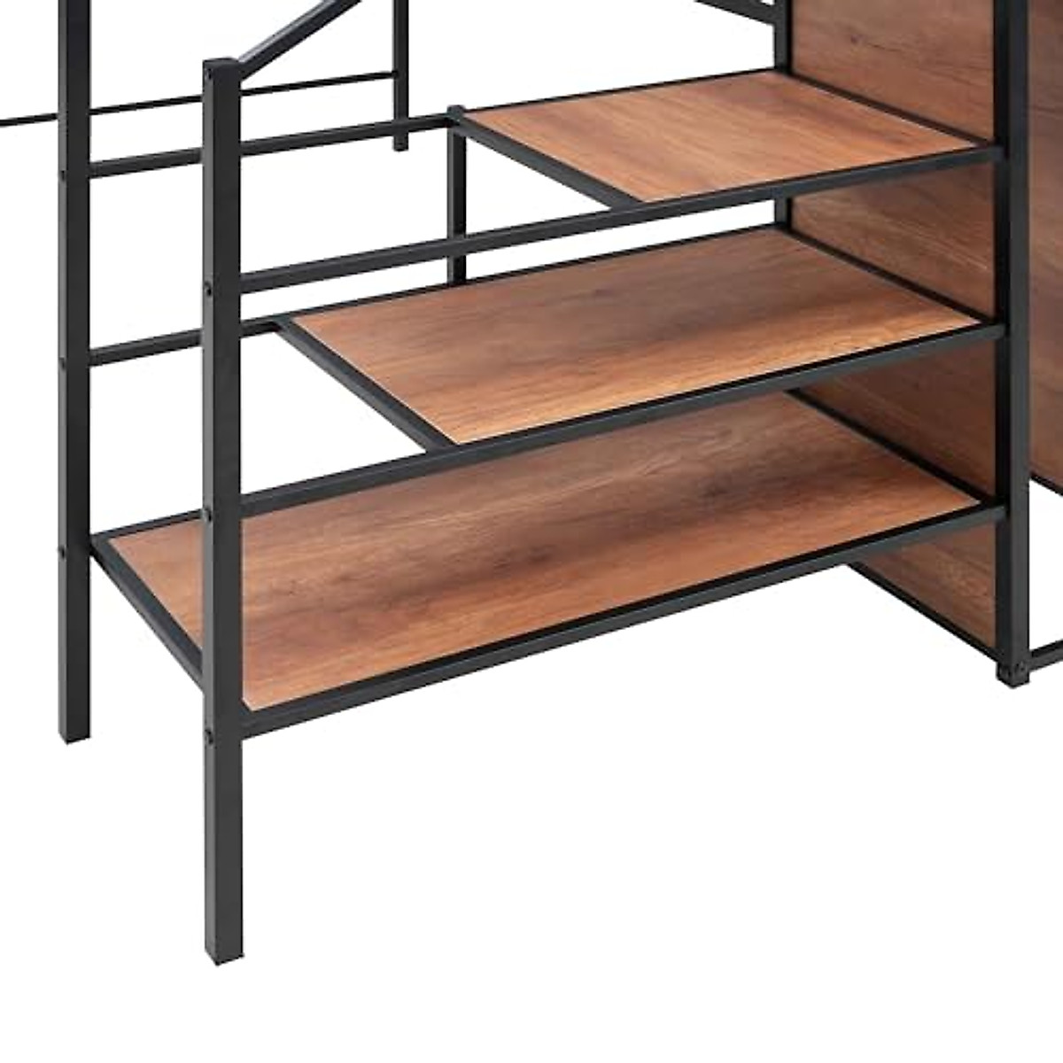 ATY Full Size Loft Bed with L-Shaped Desk and Wardrobe &Storage Shelves, Stairway Metal Bedframe w/Grid, Save Space Design, for Bedroom, Dorm, No Spring Need Required, Black