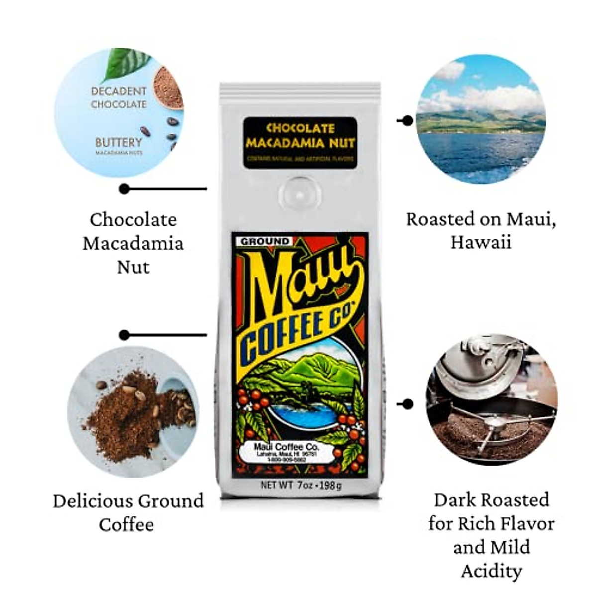 Maui Coffee Company, Maui Blend Chocolate Macadamia Nut coffee, 7 oz. - Ground