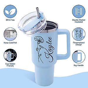 Elemtansy Ships Next Day, Personalized 40 Oz Tumbler with Handle and Straw, Custom Stainless Steel Insulated Tumbler with Name Travel Coffee Mug Personalized Gifts for Women Girls