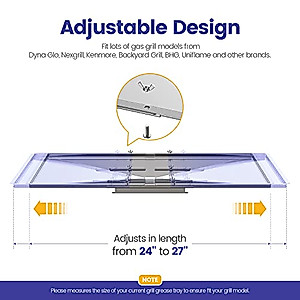 Geesta Grill Grease Tray Set, Stainless Steel Grill Replacement Parts, 24" - 27" Adjustable Grill Drip Pans Fit for Gas Grill from Dyna Glo, Nexgrill, Backyard Grill, Expert, BHG, Kenmore and More