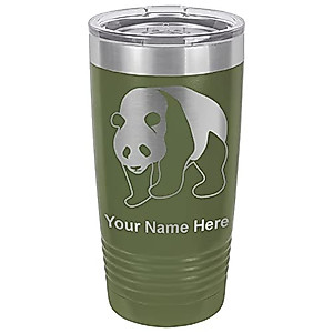 LaserGram 20oz Vacuum Insulated Tumbler Mug, Panda Bear, Personalized Engraving Included (Camo Green)