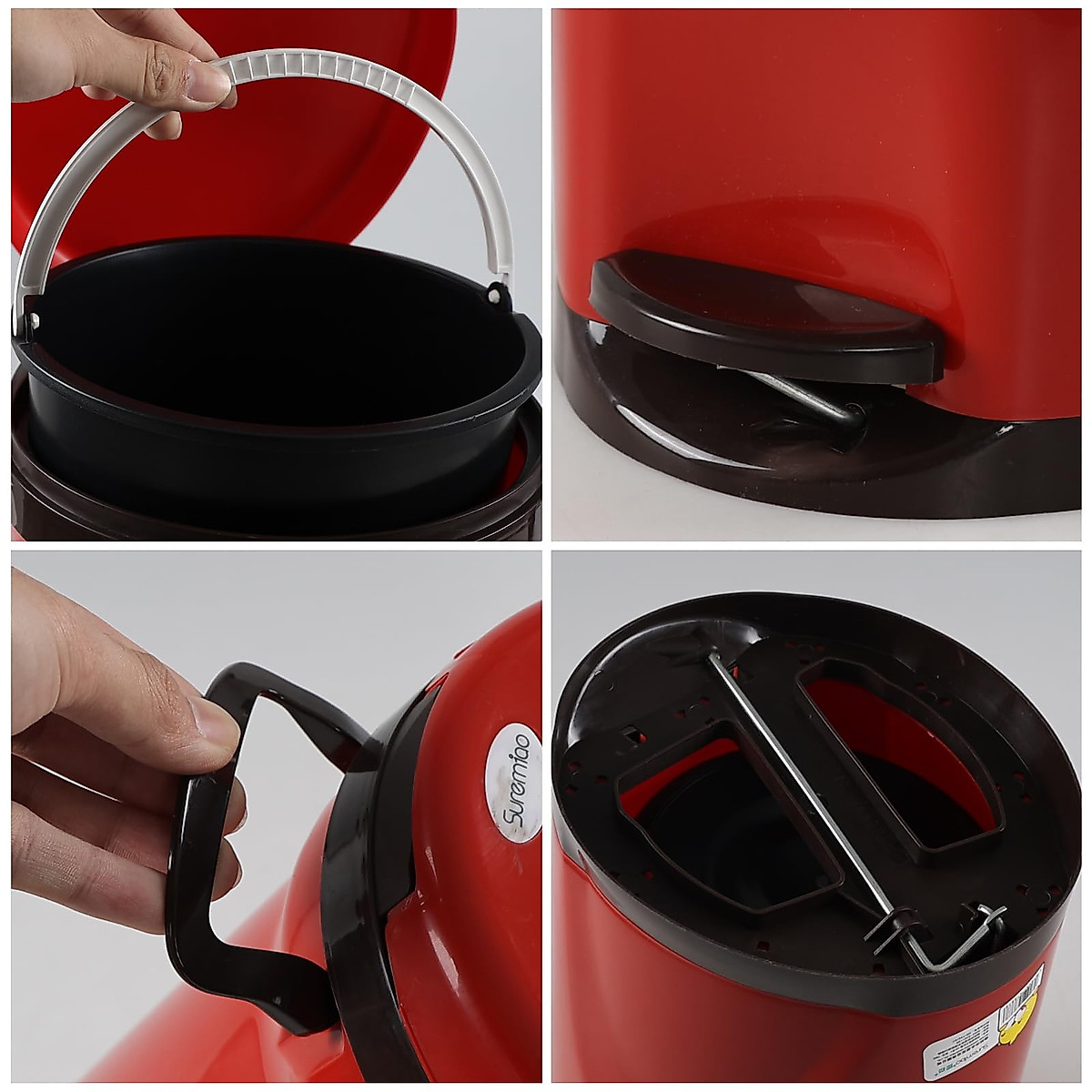 Wakikini 2 Gallon Plastic Step On Trash Can with Lid, Round Foot Pedal Garbage Bin, Red