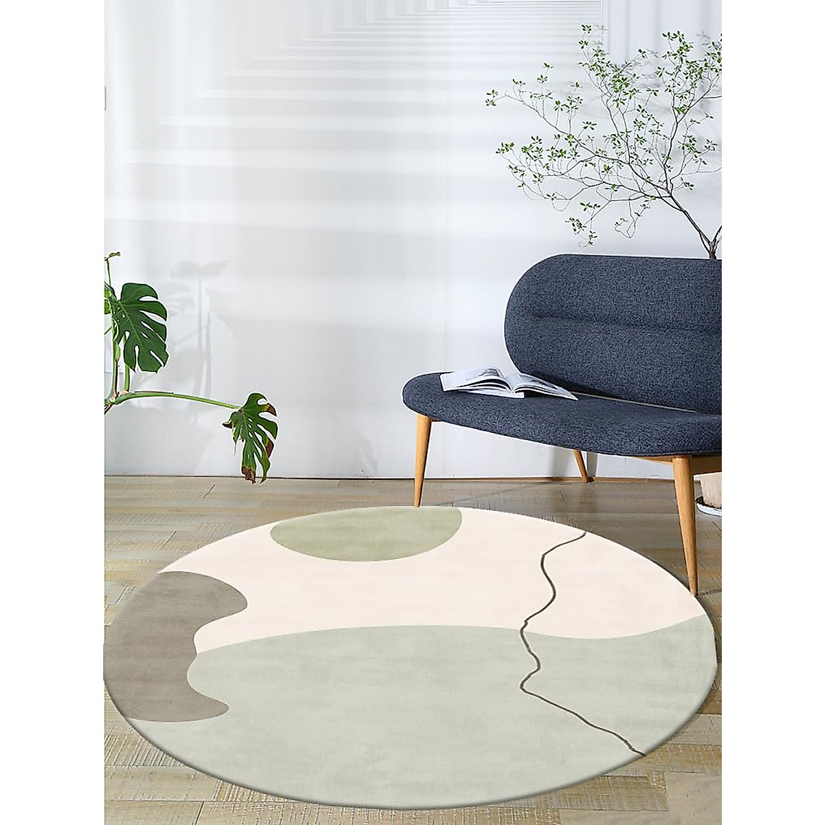 Puyosvr Modern Abstract Teal Round Rug 4ft Fluffy and Comfortable Faux Wool Rug Nordic Light Luxury Style Circle Carpet for Office Dining Room Nursery Kids Classroom