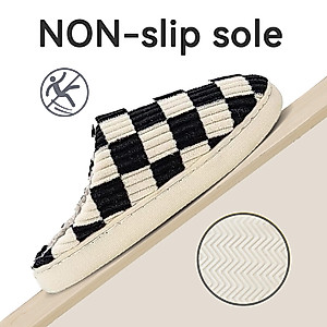 Mukinrch House Slippers for Women Men, Plush House Shoes Memory Foam Checkered Slippers Womens Casual Fuzzy Bedroom Indoor Outdoor Plaid Shoes with Fur Lining