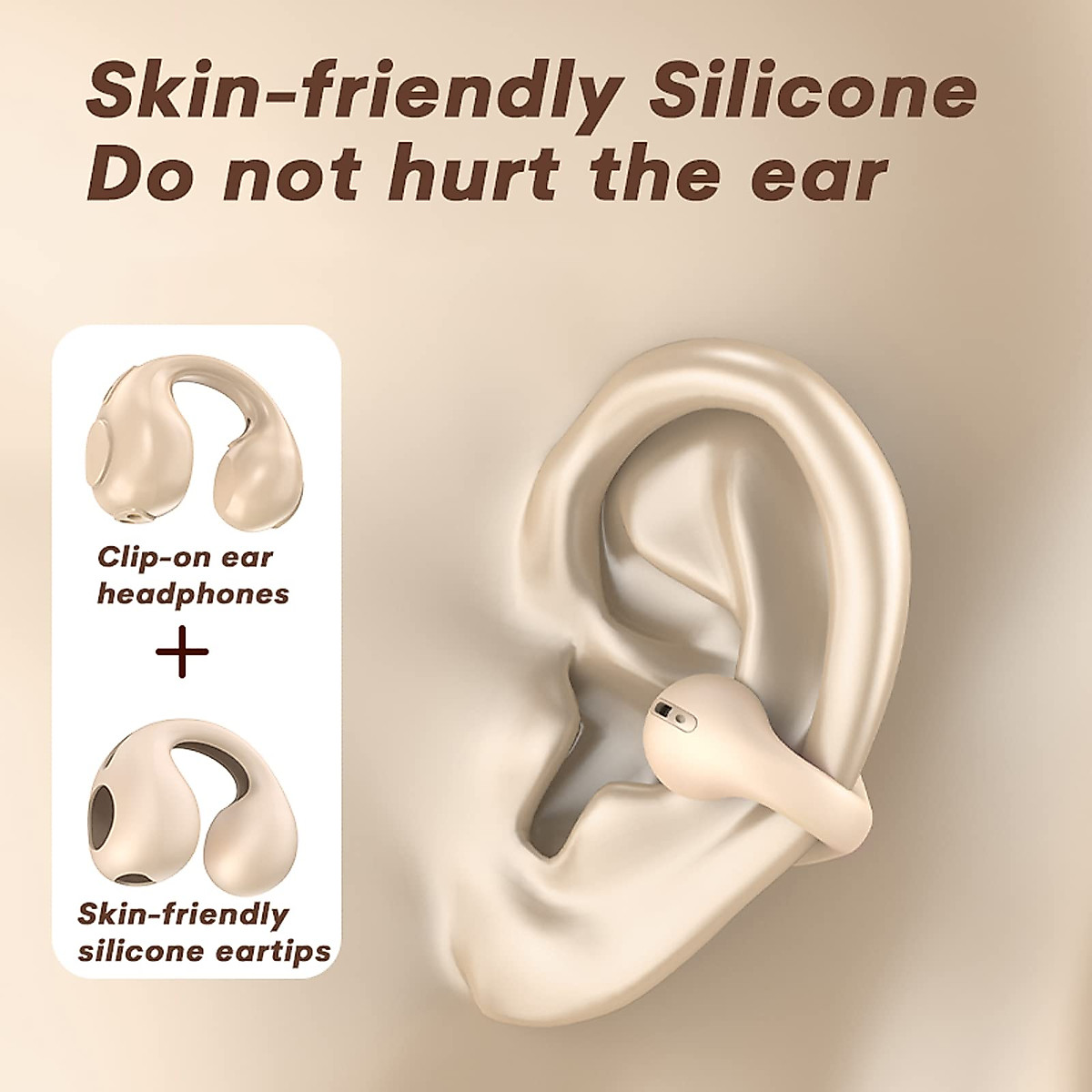 Clip on Open Ear Headphones Wireless Bluetooth Air Bone Conduction Headphones Head Set with Mic Bone Conduction Earbuds Headset Bone Conducting Earphones Ear Buds Workout Cycling Running