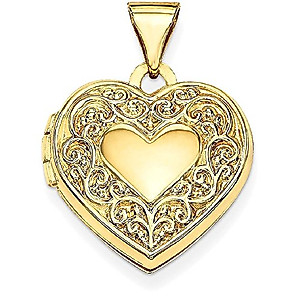 IceCarats 14K Yellow Gold Heart Love Personalized Photo Locket Necklace Charm Pendant 21mm x 15.4mm Only