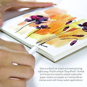 Fluid Artist Watercolor Block, 140 lb (300 GSM) Hot Press Paper Pad for Watercolor Painting and Wet Media with Easy Block Binding, 8 x 8 inches, 15 White Sheets