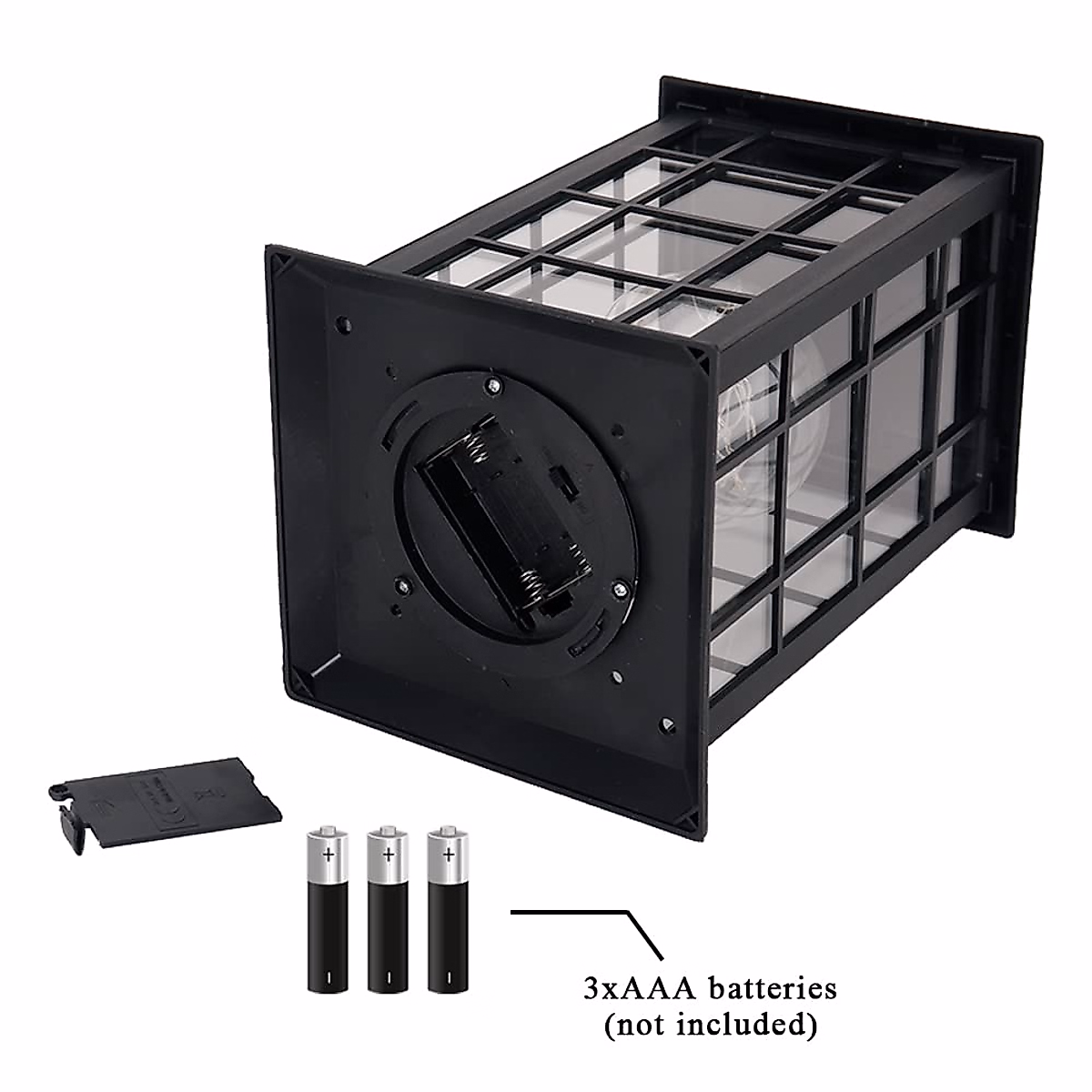 JHY DESIGN Waterproof Decorative Hanging Lantern 12''High Plastic Lantern Holder Battery Powered with LED Bulb and 6H Timer Lights for Balcony Garden Hallway Entryway Indoor Outdoor（Square Stripe）