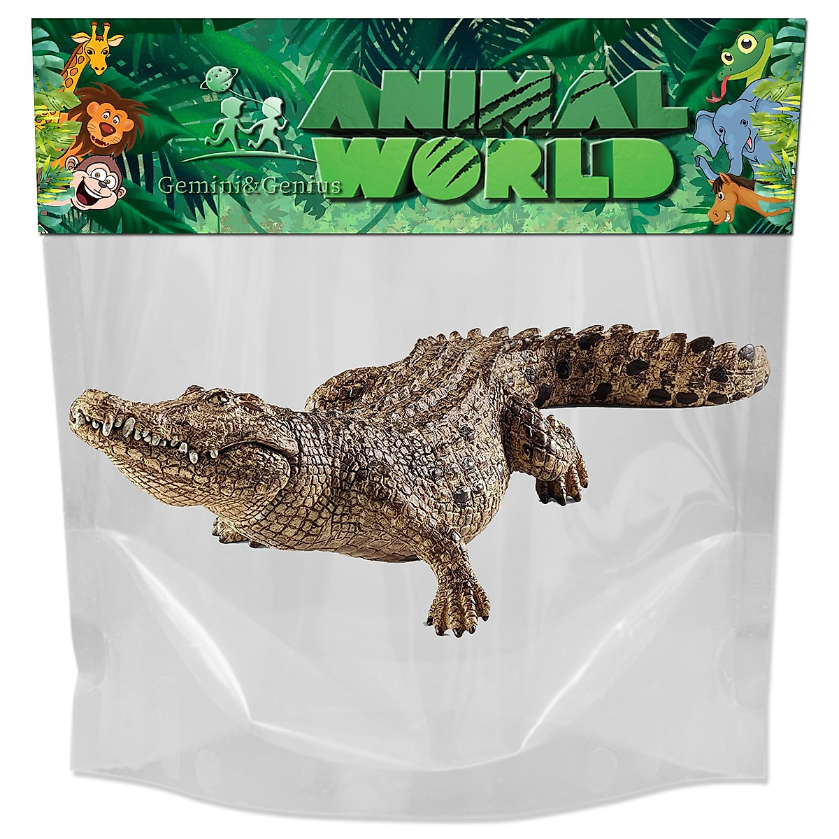 Gemini&Genius Crocodile Action Figures Wildlife World Safari Animals Figures Stocking Stuffers and Collectible Toys The Coolest Cake Toppers for Kids (Brown Crocodile)