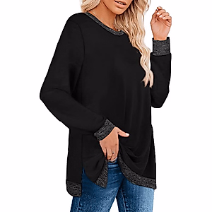 WEESO Long Sweatshirts for Women Pullover Sweaters Tops Round Neck Black Large