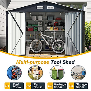 JAXPETY 8x10 FT Outdoor Storage Shed, Large Metal Shed with Air Vent Lockable Door, Simplified Installation Sheds & Outdoor Storage Tool Shed for Backyard Garden Patio Lawn