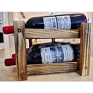 LoongZDD Easy-Install & Standalone 8-Bottle Wine Rack - Premium Carbonized Pine Wood, Two-Tier Design for Countertop, Home Kitchen Pantry, Versatile Wine Storage Solution
