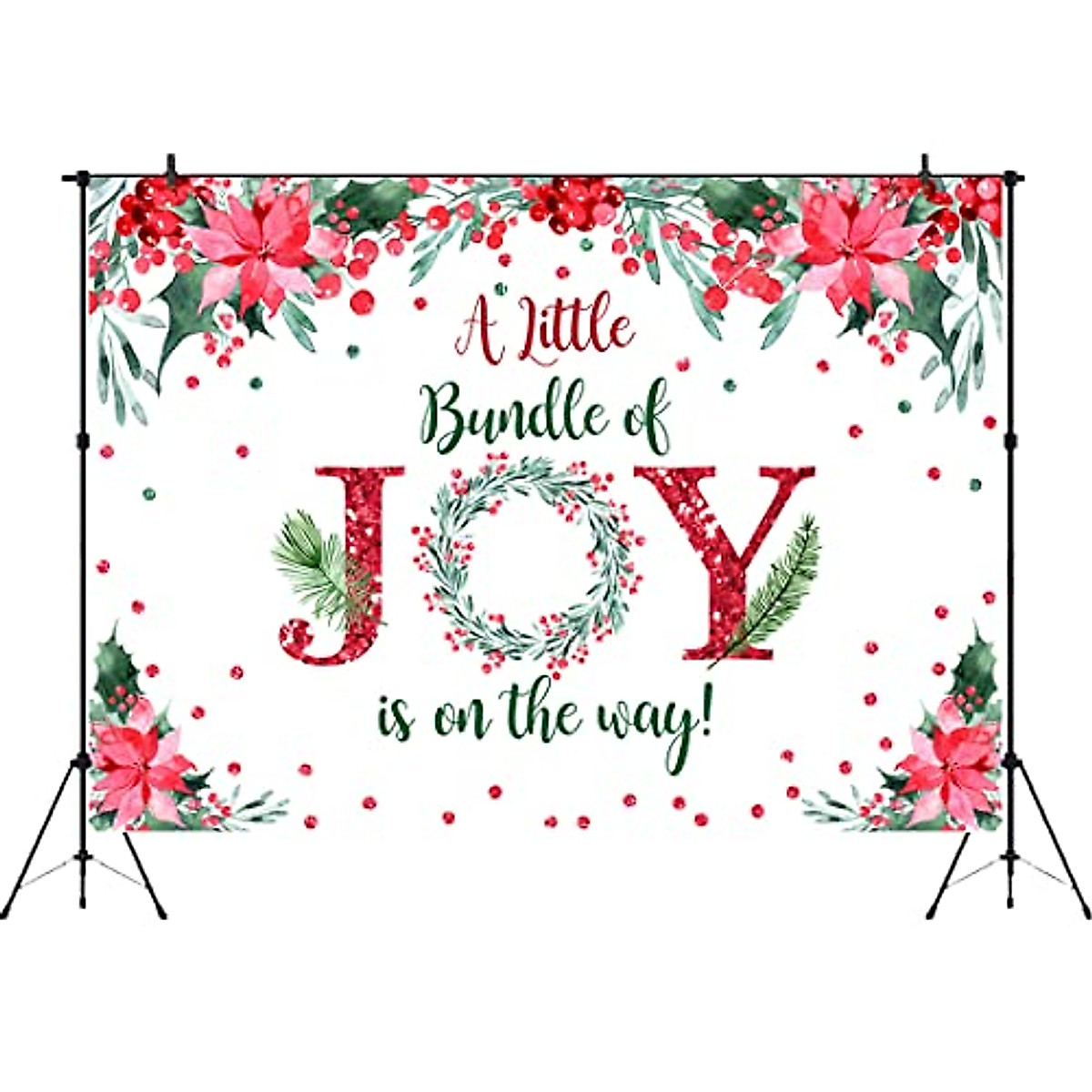 Aperturee Christmas Baby Shower Backdrop 7x5ft A Little Bundle of Joy is On The Way Red Xmas Winter Wonderland Photography Background Boy Girl Party Decoration Cake Table Decoration Photo Studio Booth