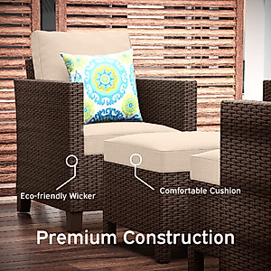 Nestl Patio Furniture Set - Outdoor Patio Furniture Sets, Patio Sectional Furniture Set, 5 Piece Patio Furniture Sets, Patio Conversation Sets, Brown Wicker Patio Furniture Sets with Beige Cushions