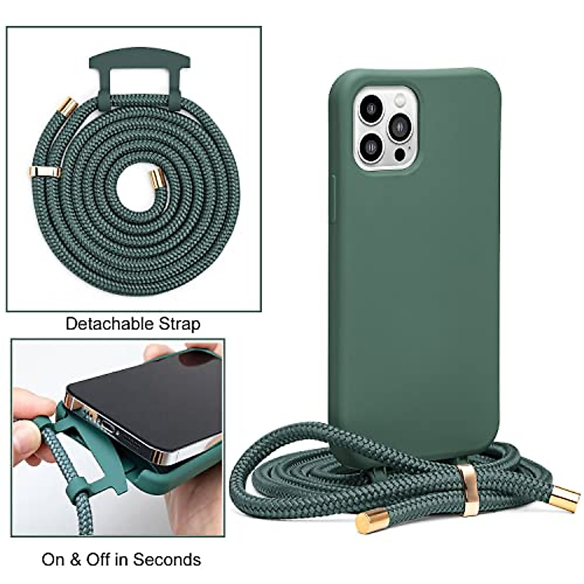 Lawonda 2-in-1 Crossbody Cell Phone Case Detachable Strap Adjustable Rope Lanyard Shockproof Protective Moblie Phone Case Compatible with iPhone SE Green