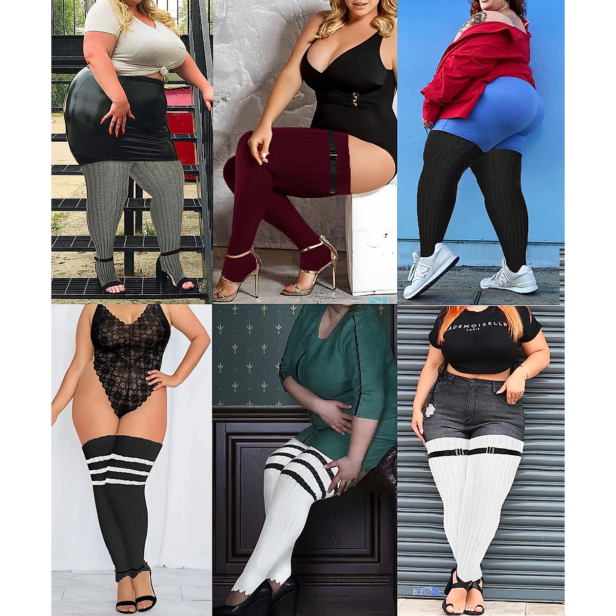 SherryDC Women's Plus Size Leg Warmers Wide Thick Thigh High Footless Socks Over Knee Boot Stockings with Belt