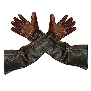 Lifeunion Animal Handing Gloves Anti-Bite & Scratch Reinforced Leather Animal Protection Gloves for Dog Cat Bird Reptile Snake(Brown)