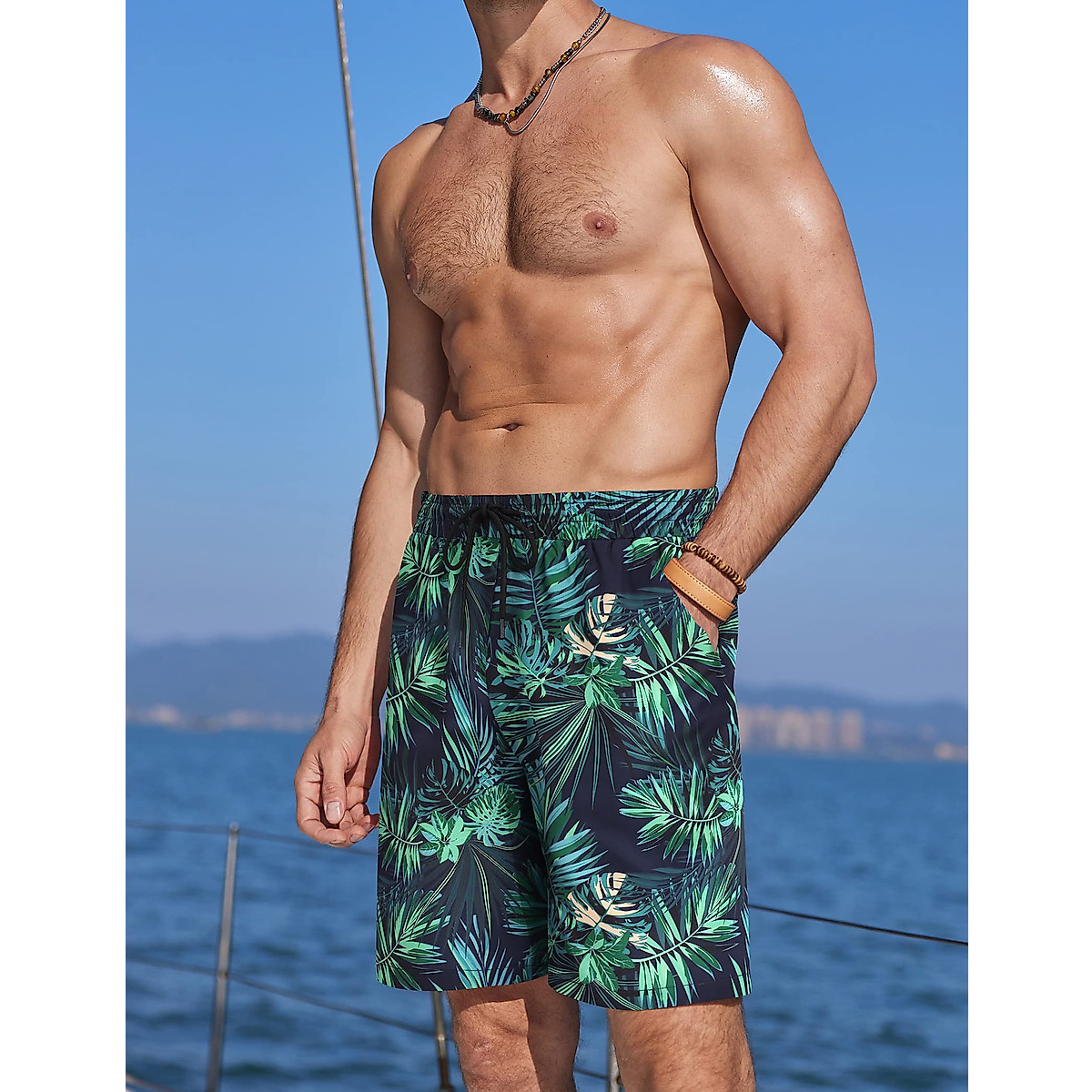 COOFANDY Men Swim Trunks 9 Inch Inseam Bathing Suit Hawaiian Beach Shorts Pocket