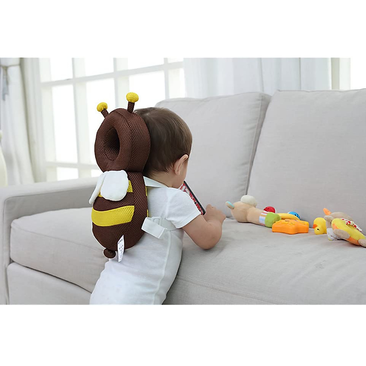Baby Head Protector - Baby Walker Protective Head Adjustable Baby Safety Mat Protective Head Cute Bee Suitable Age 4-36 Months (Brown)