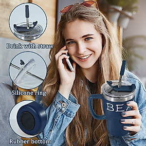 21 oz Insulated Coffee Mug Tumbler with Handle, Stainless Steel Travel Mug Tumbler with Lid and Straw, Coffee Travel Mug Spill Proof with Lid for Keep Hot/Ice Coffee, Blue