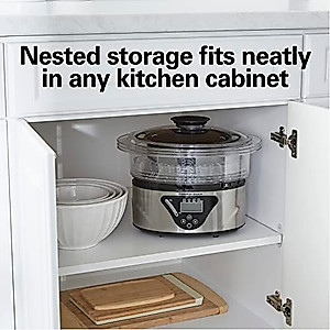 Hamilton Beach Digital Electric Food Steamer & Rice Cooker for Quick, Healthy Cooking with Stackable Three-Tier Bowls for Vegetables and Seafood, 8.25 Quart, Black & Stainless Steel