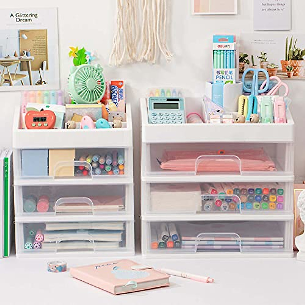 MLAFE Kawaii Organizer Kawaii Cosmetic Storage Box Kawaii Drawer Storage Box Cute Storage Box Cute Organizer (Four-Story)