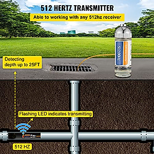 VEVOR 512HZ Sonde 8/5" and 1/4-20" Connectors Rigid Drain Locating & Detecting Small Sewer & Pipelines, Silver