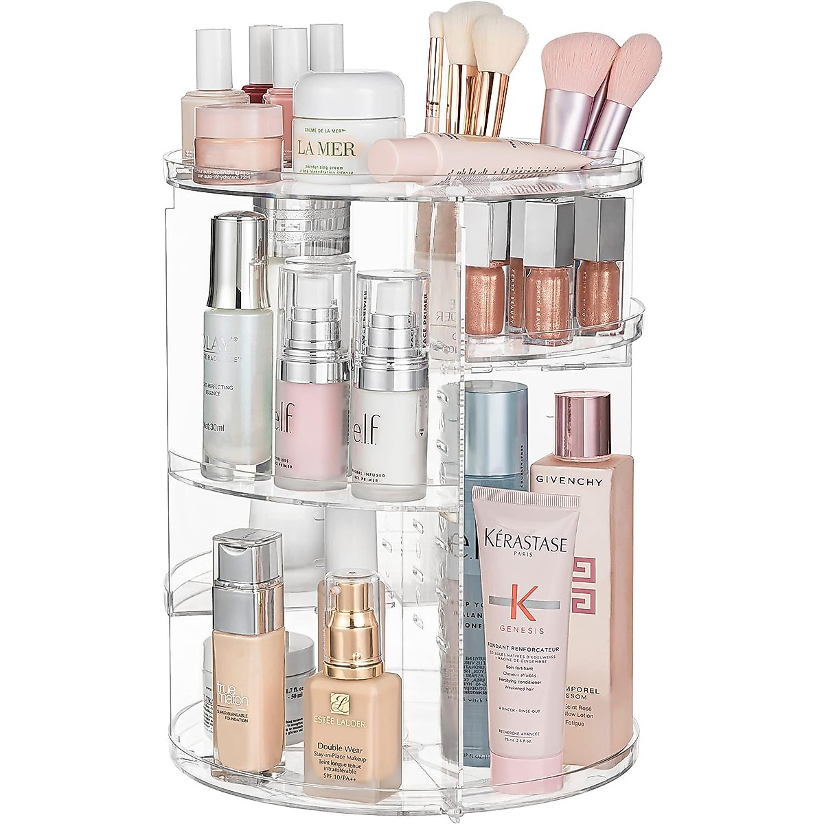 HBlife 360 Rotating Makeup Organizer Adjustable Carousel Large Capacity Revolving Perfume Organizer Skincare Organizers Cosmetic Storage Spinning Holder for Vanity, Clear