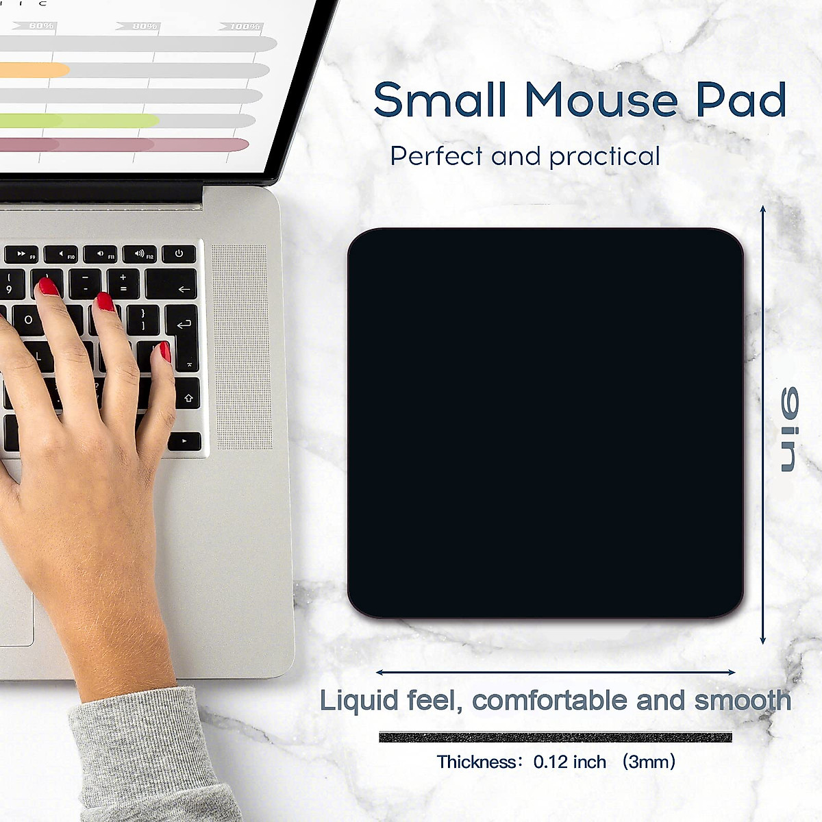 Square Mouse pad, Premium Mouse pad, Square Waterproof Mouse pad, Non-Slip Rubber Base Mouse pad 9x9 inches (Black)
