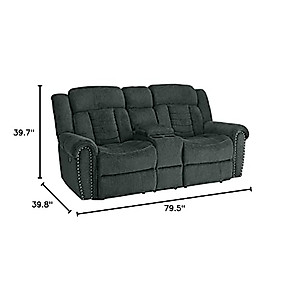 Homelegance Nutmeg Upholstered Double Reclining Loveseat with Console, Charcoal Gray