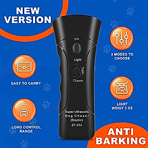 Anti Barking Device, 3 Mode Dual Sensor Upgraded Bark Control Device, 33Ft Range Ultrasonic Dog Bark Deterrent Pet Behavior Training