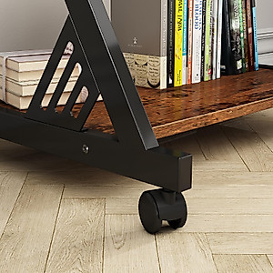 Small Corner Computer Desk, Rolling Computer Desk for Small Space Bedroom, Home Office Study Computer Desk on Wheels, Mobile Computer Table Portable Laptop Cart with Shelves,Rustic Brown